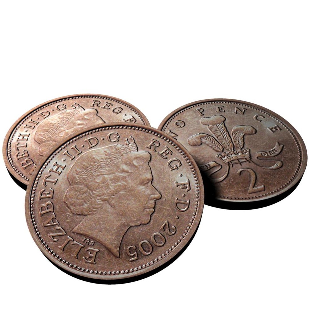 british 2 pence 2005 3d model