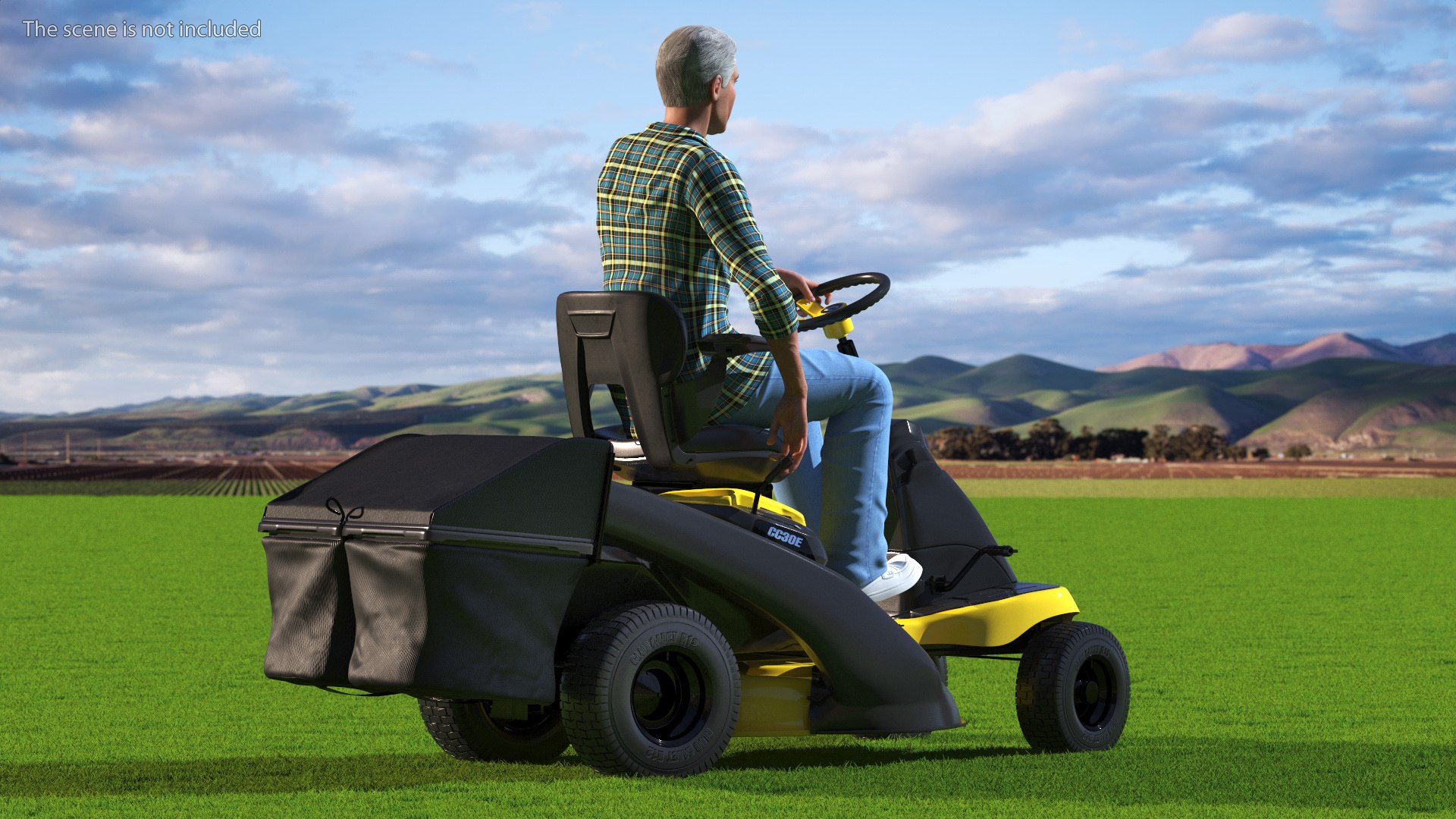 Man on Riding Lawn Mower with Bagger Cub Cadet CC30E Rigged for Cinema ...