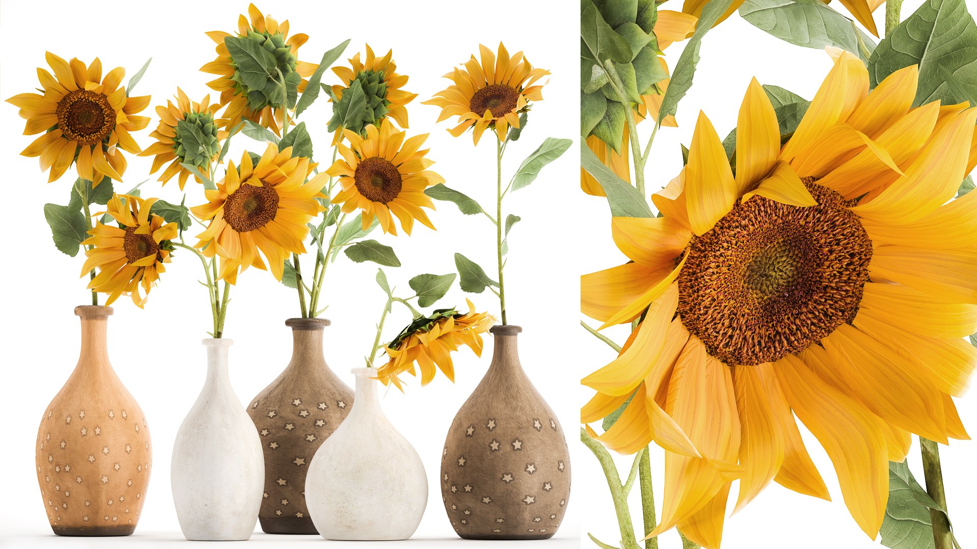 Flower Bouquet Of Sunflowers In A Clay Vase 132 Model - TurboSquid 1770600