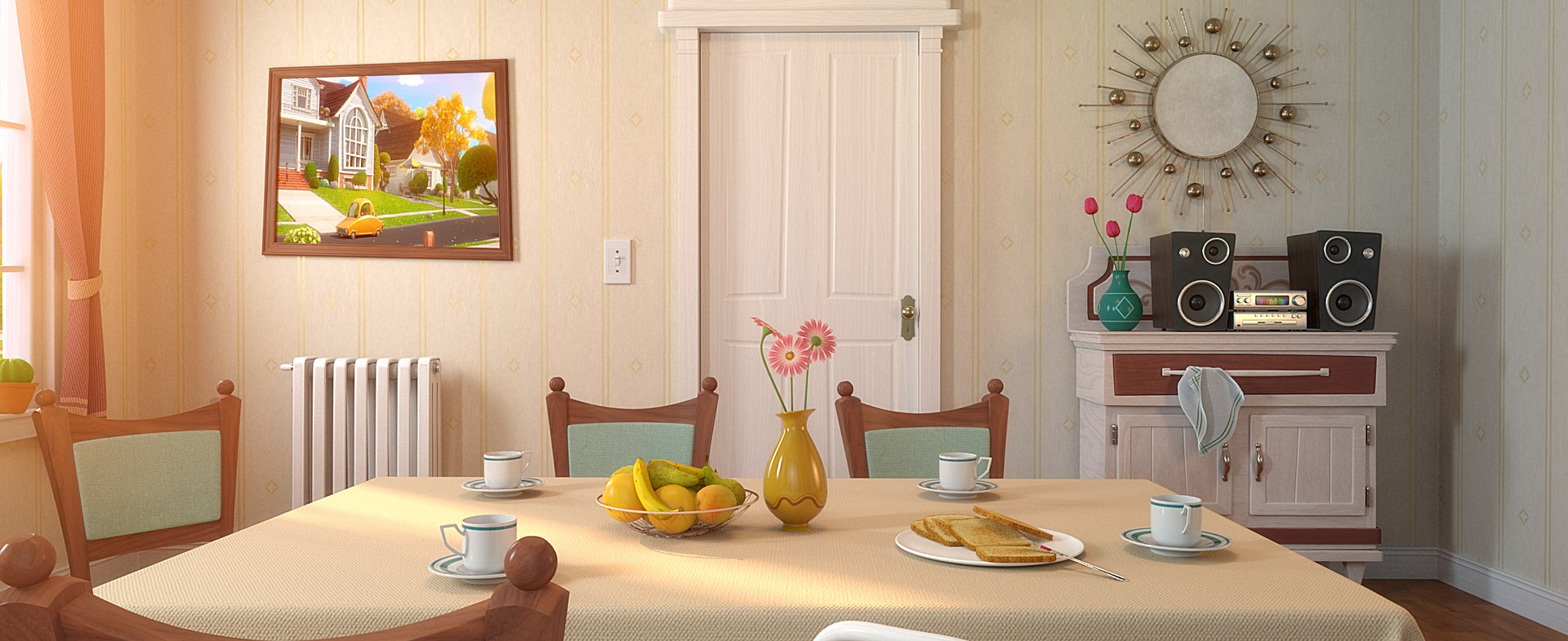 Cartoon Kitchen Dining Room 3D Model - TurboSquid 1825430
