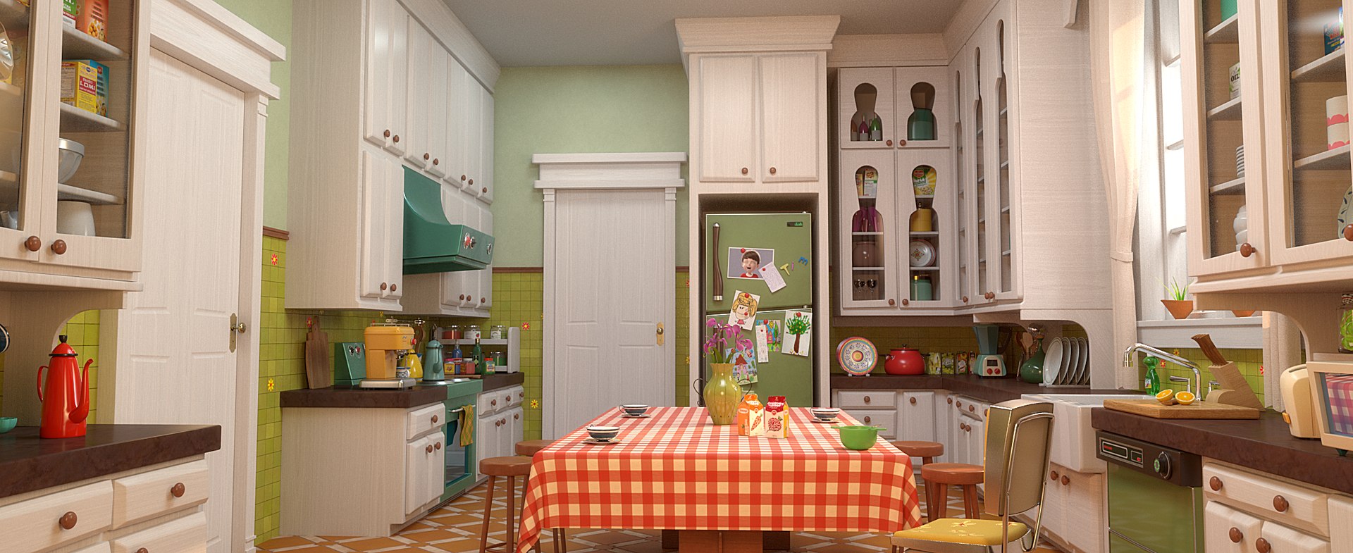 Cartoon Kitchen Dining Room 3D Model - TurboSquid 1825430