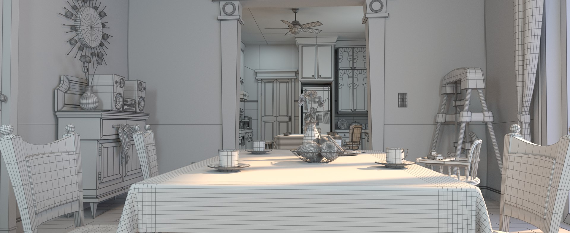 Cartoon Kitchen Dining Room 3D model - TurboSquid 1825430