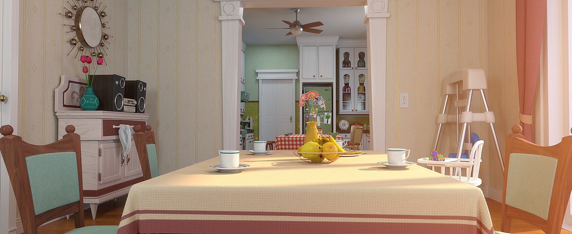 Cartoon Kitchen Dining Room 3D Model - TurboSquid 1825430