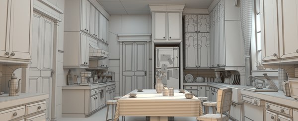 Cartoon Kitchen Dining Room 3D model - TurboSquid 1825430