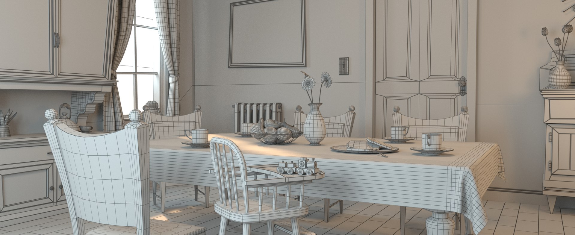 Cartoon Kitchen Dining Room 3D model - TurboSquid 1825430