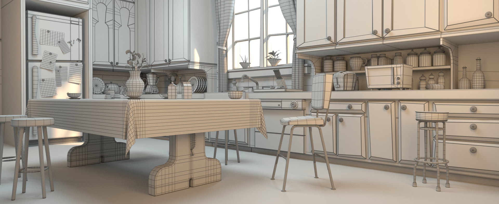 Cartoon Kitchen Dining Room 3D model - TurboSquid 1825430