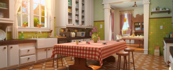 Cartoon Kitchen Dining Room 3D model - TurboSquid 1825430
