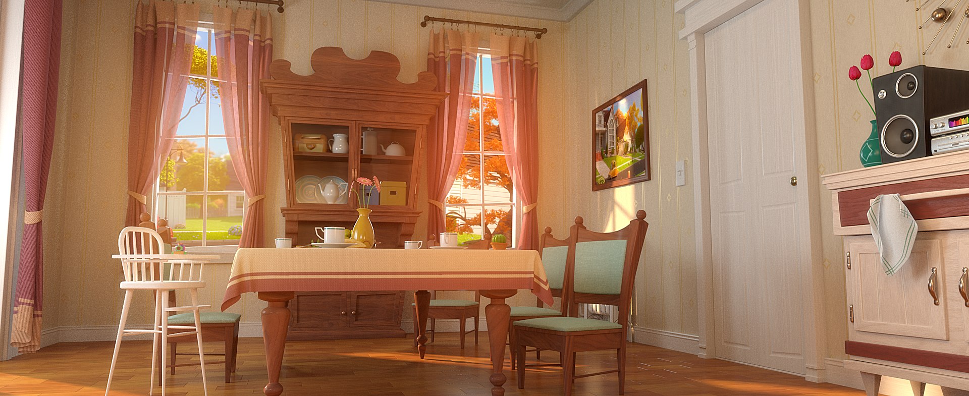 Cartoon Kitchen Dining Room 3D Model - TurboSquid 1825430