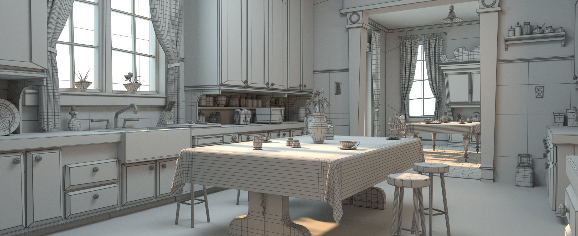 Cartoon Kitchen Dining Room 3D model - TurboSquid 1825430