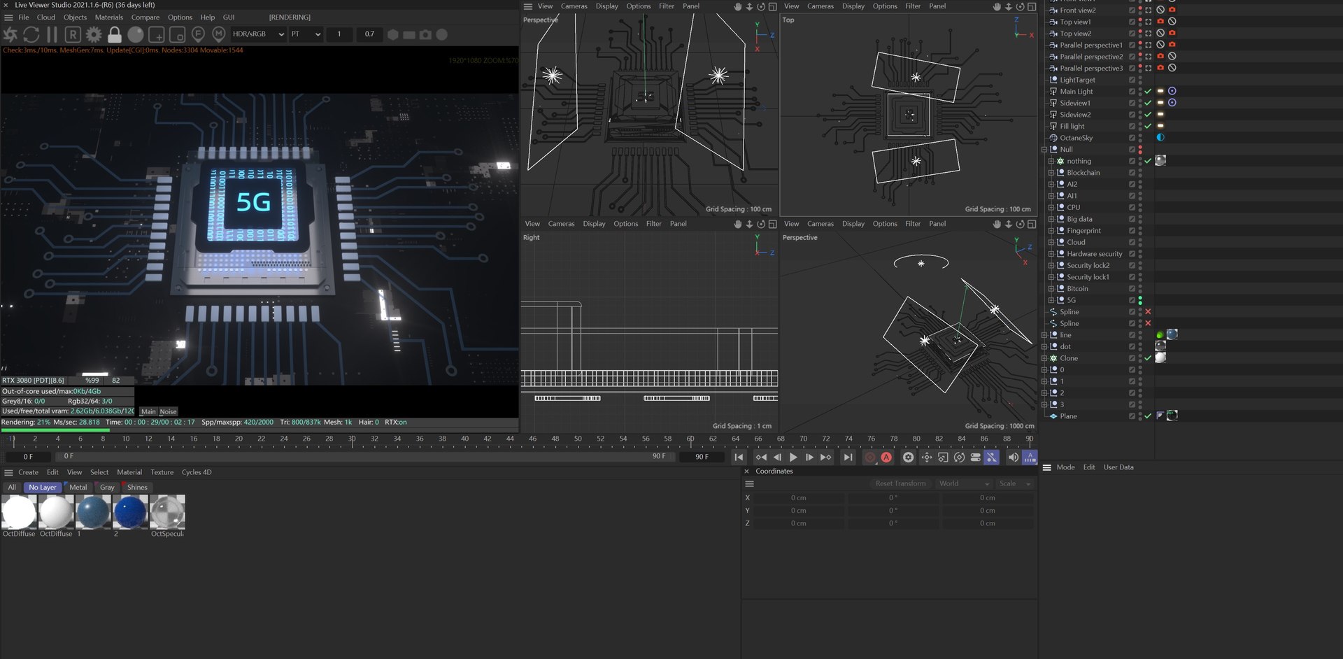 C4D Octane CPU Chip Core Capacitance Scifi Circuit Board 8 3D Model