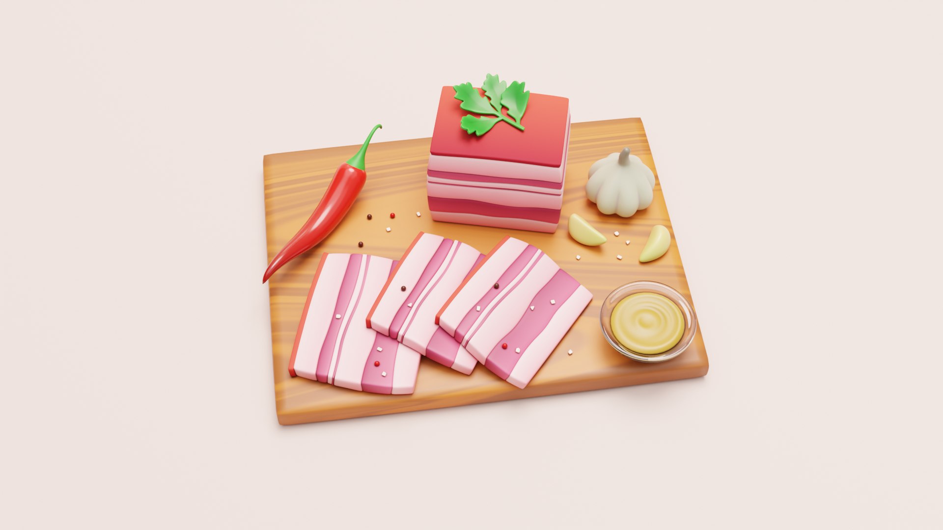 Stylized Pork Salo On A Cutting Board 3D Model - TurboSquid 2305776