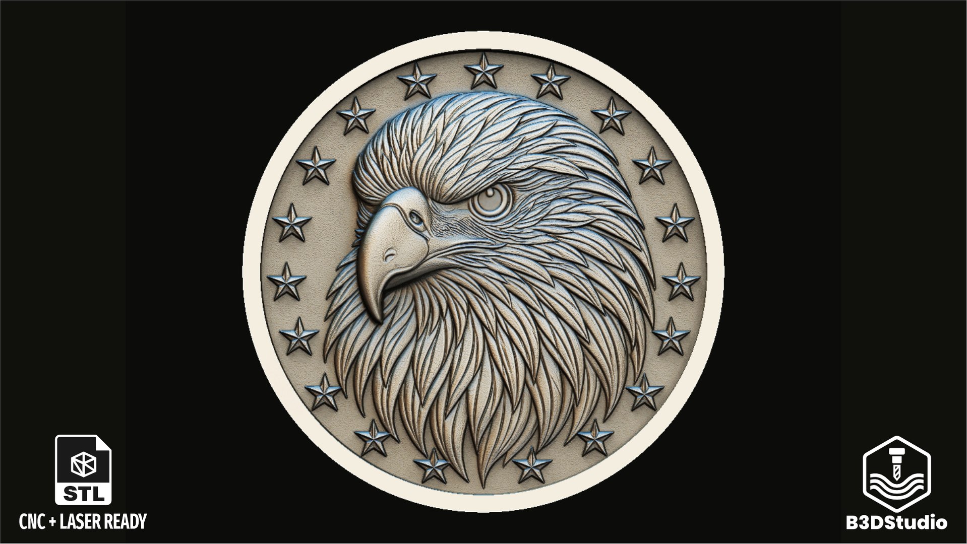 High Detail Eagle Relief For CNC Laser And 3D Print STL File And 4K ...