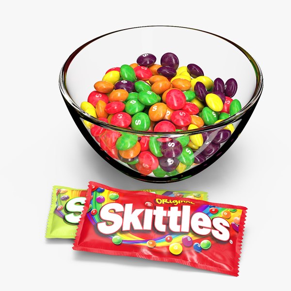 modelo 3d Caramelos Skittles en un recipiente con paquete - TurboSquid ...