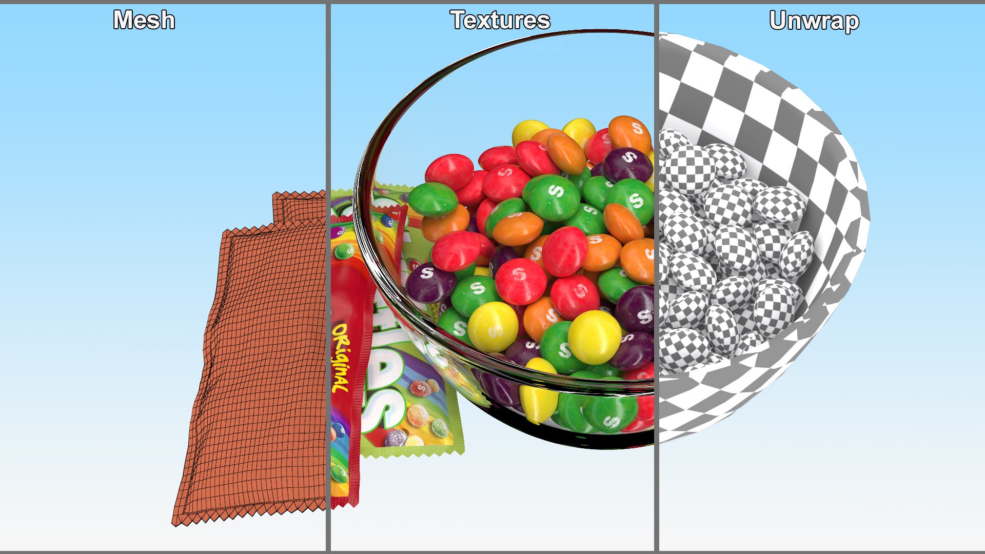 Skittles Candies In Bowl With Package 3D Model - TurboSquid 2290807