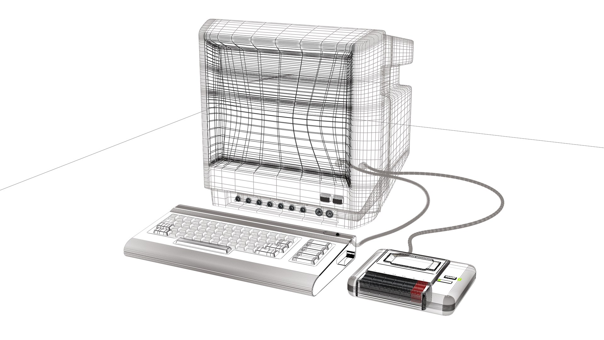 3D Retro Computer With Tape Deck And Keyboard Model - TurboSquid 2035768
