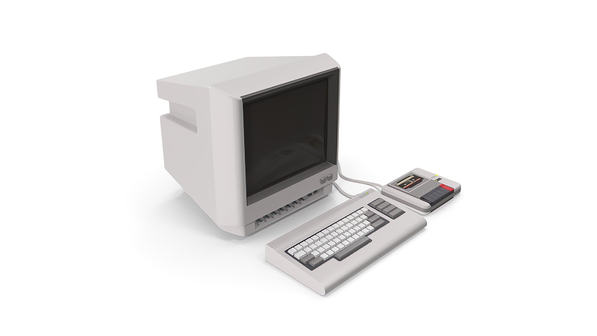 3D Retro Computer With Tape Deck And Keyboard Model - TurboSquid 2035768