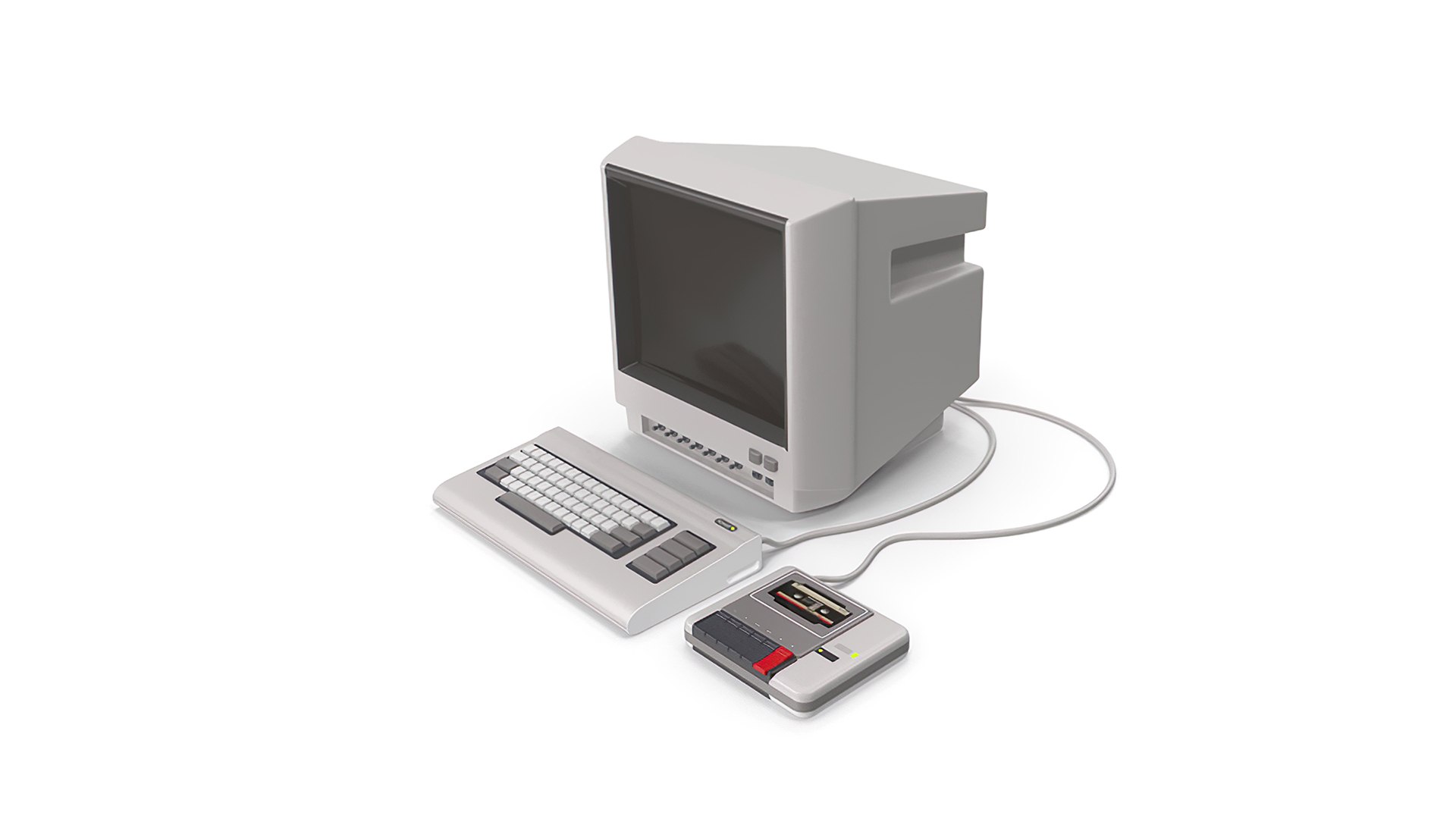 3D Retro Computer With Tape Deck And Keyboard Model - TurboSquid 2035768