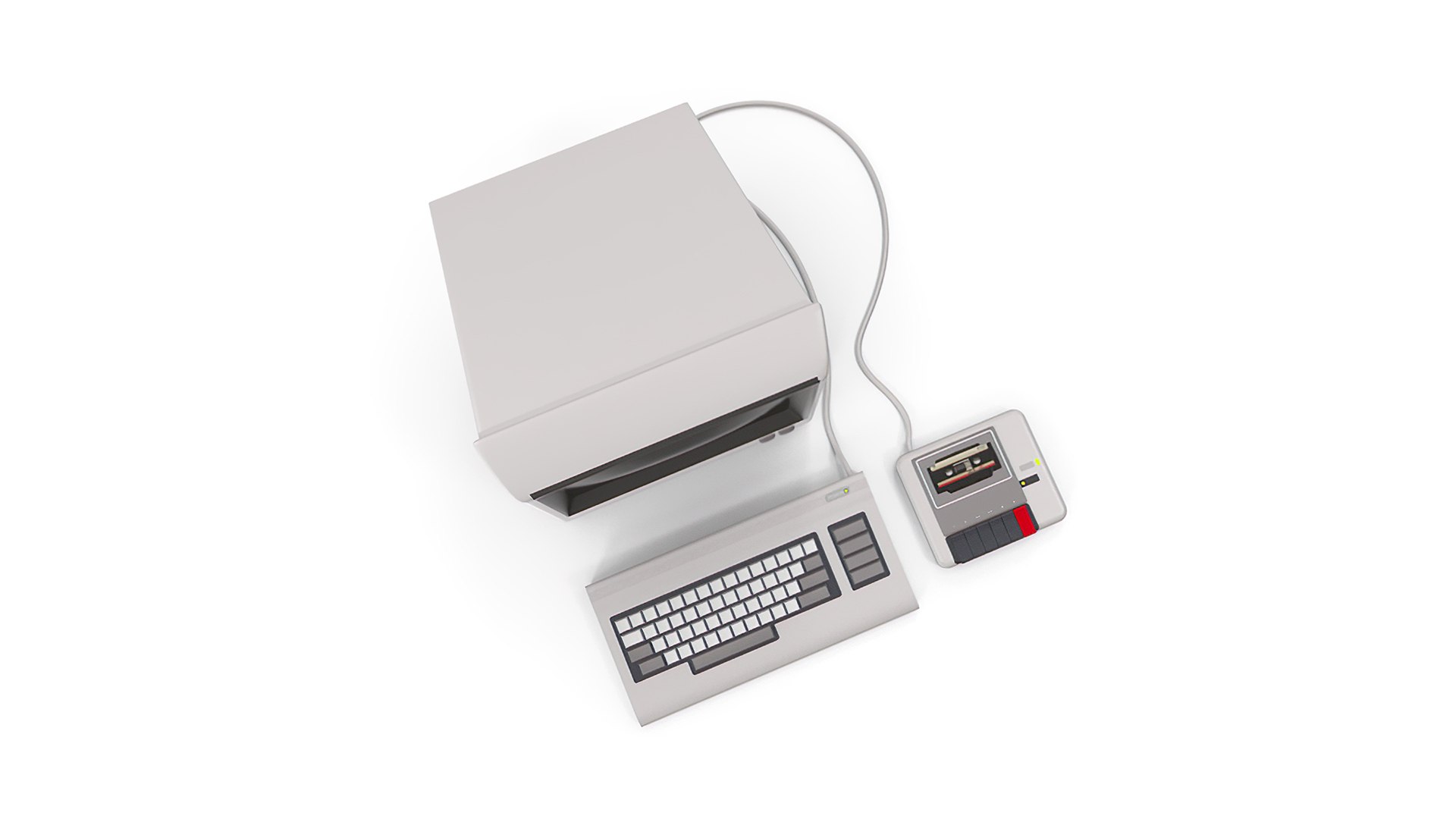 3D Retro Computer With Tape Deck And Keyboard Model - TurboSquid 2035768