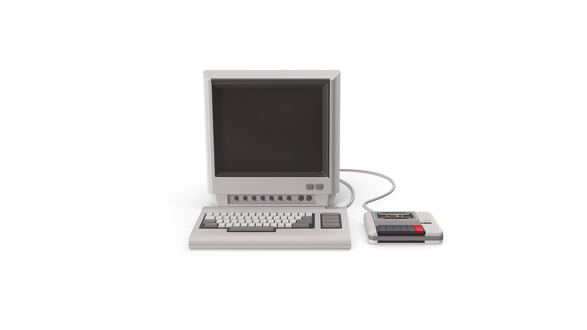 3D Retro Computer With Tape Deck And Keyboard Model - TurboSquid 2035768