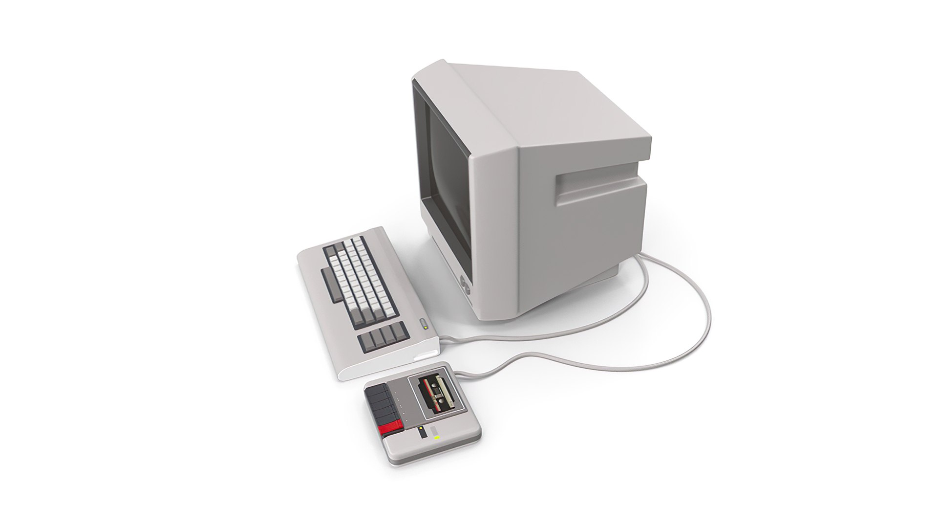 3D Retro Computer With Tape Deck And Keyboard Model - TurboSquid 2035768