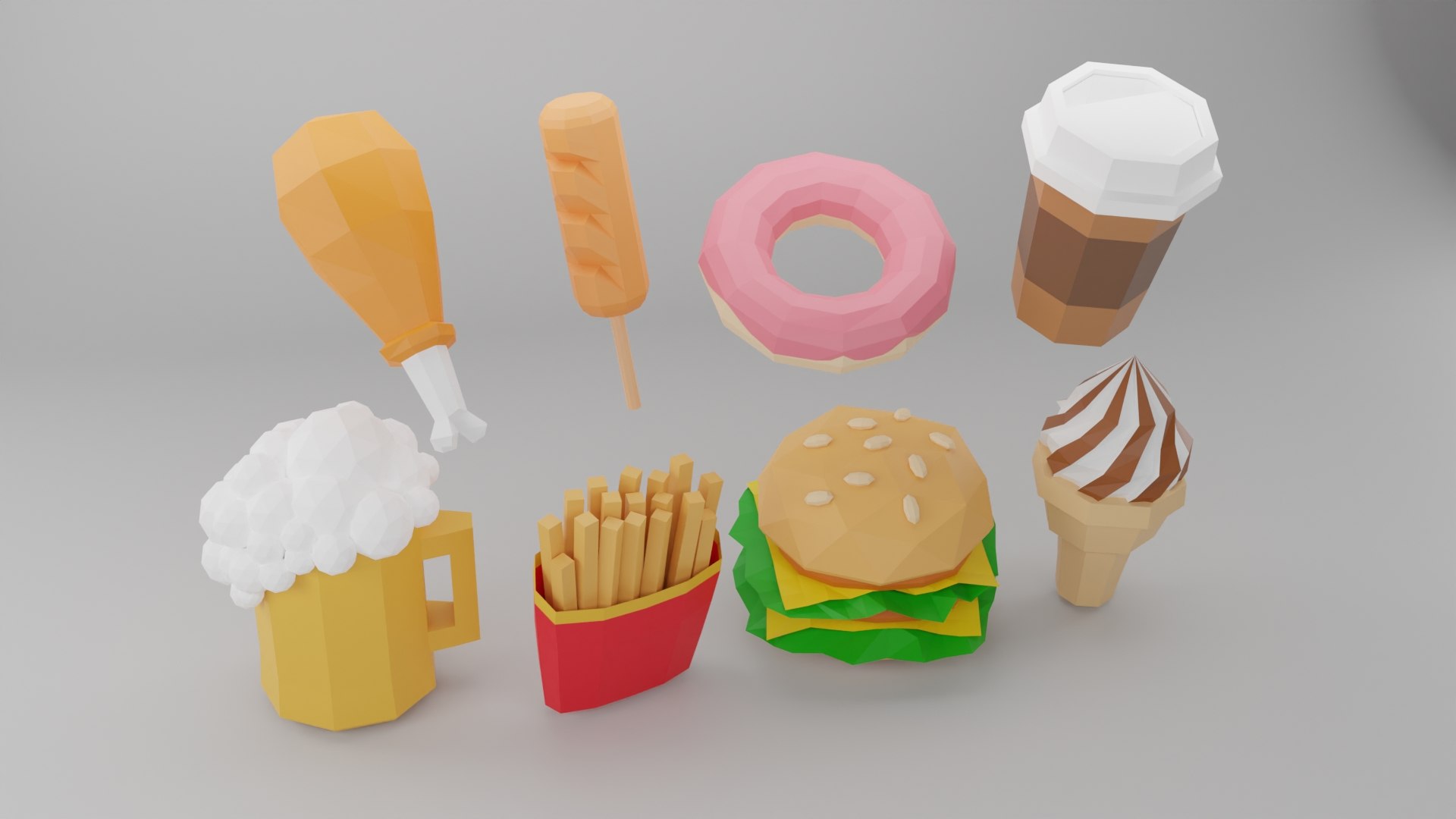 3D Model Fast Food Low Poly Set - TurboSquid 2004228