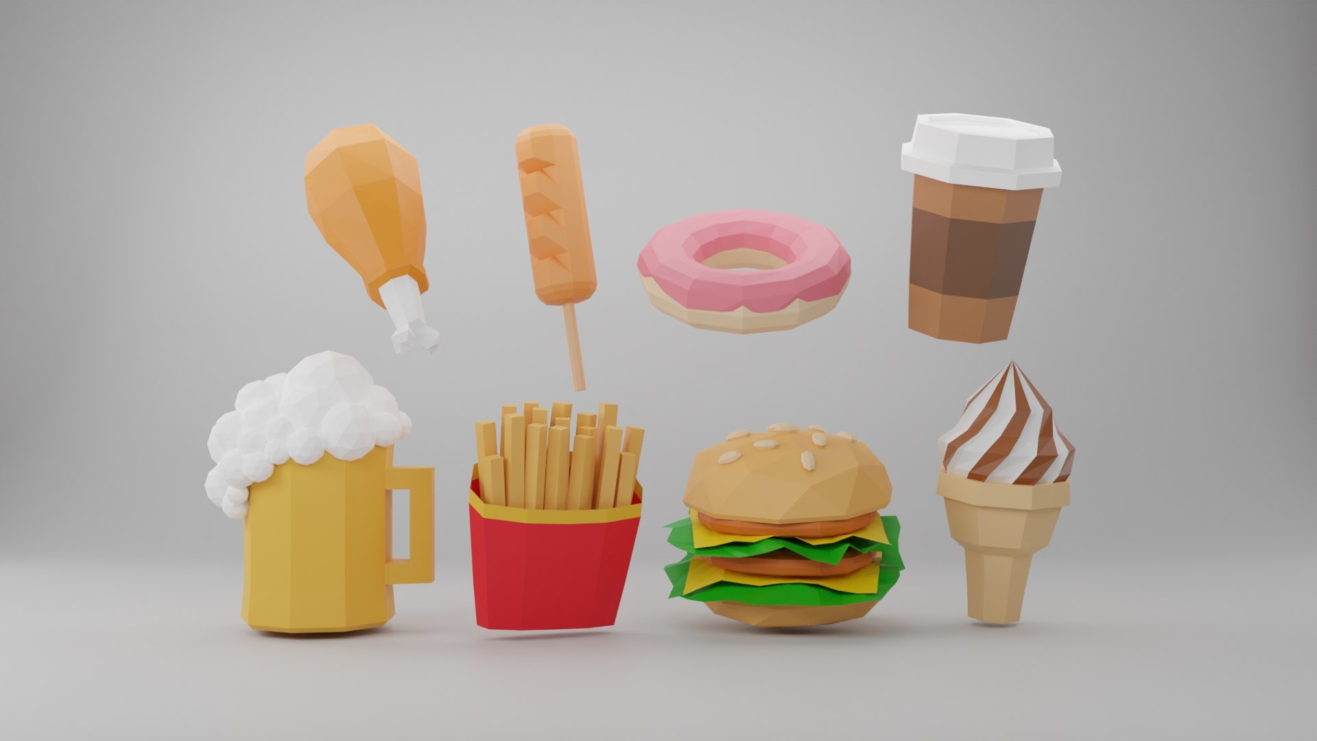 3D Model Fast Food Low Poly Set - TurboSquid 2004228
