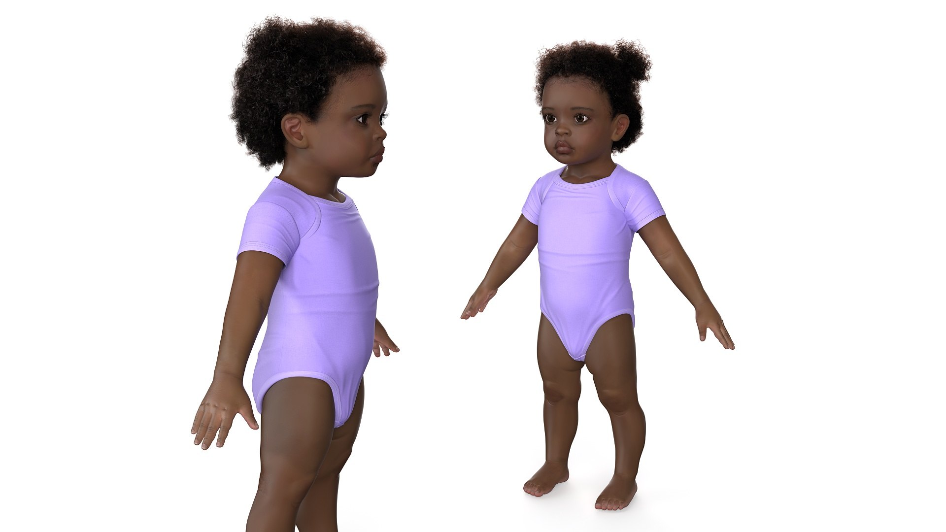 Black Baby Girl Light Skin Wearing Bodysuit A-Pose Fur 3D Model ...