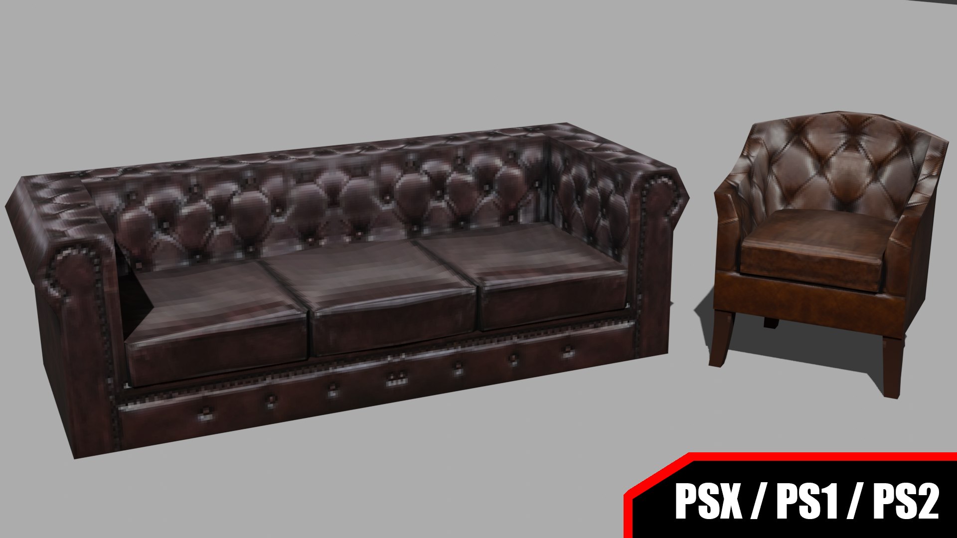 modelo 3d PSX - PS1 - Sofá y silla - Low Poly - TurboSquid 2280940