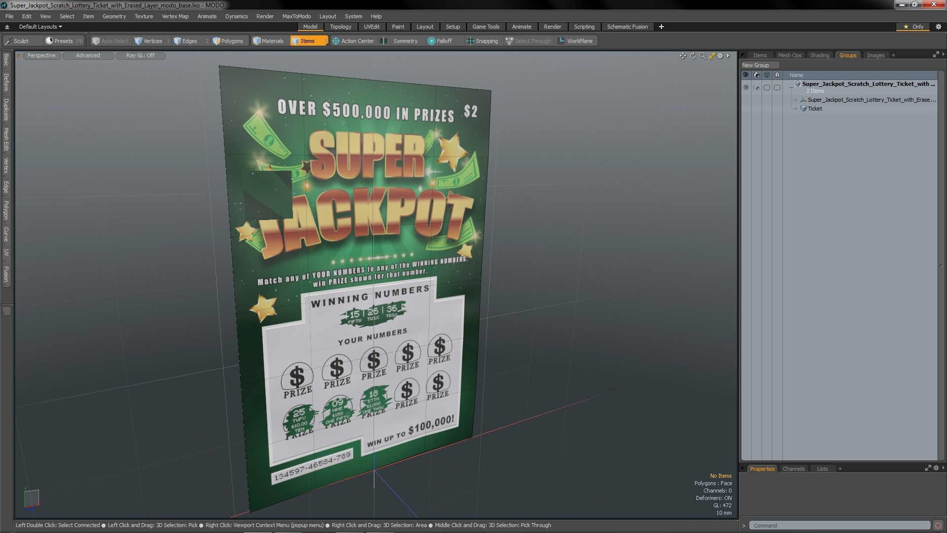 Super Jackpot Scratch Lottery Ticket With Erased Layer 3D Model ...