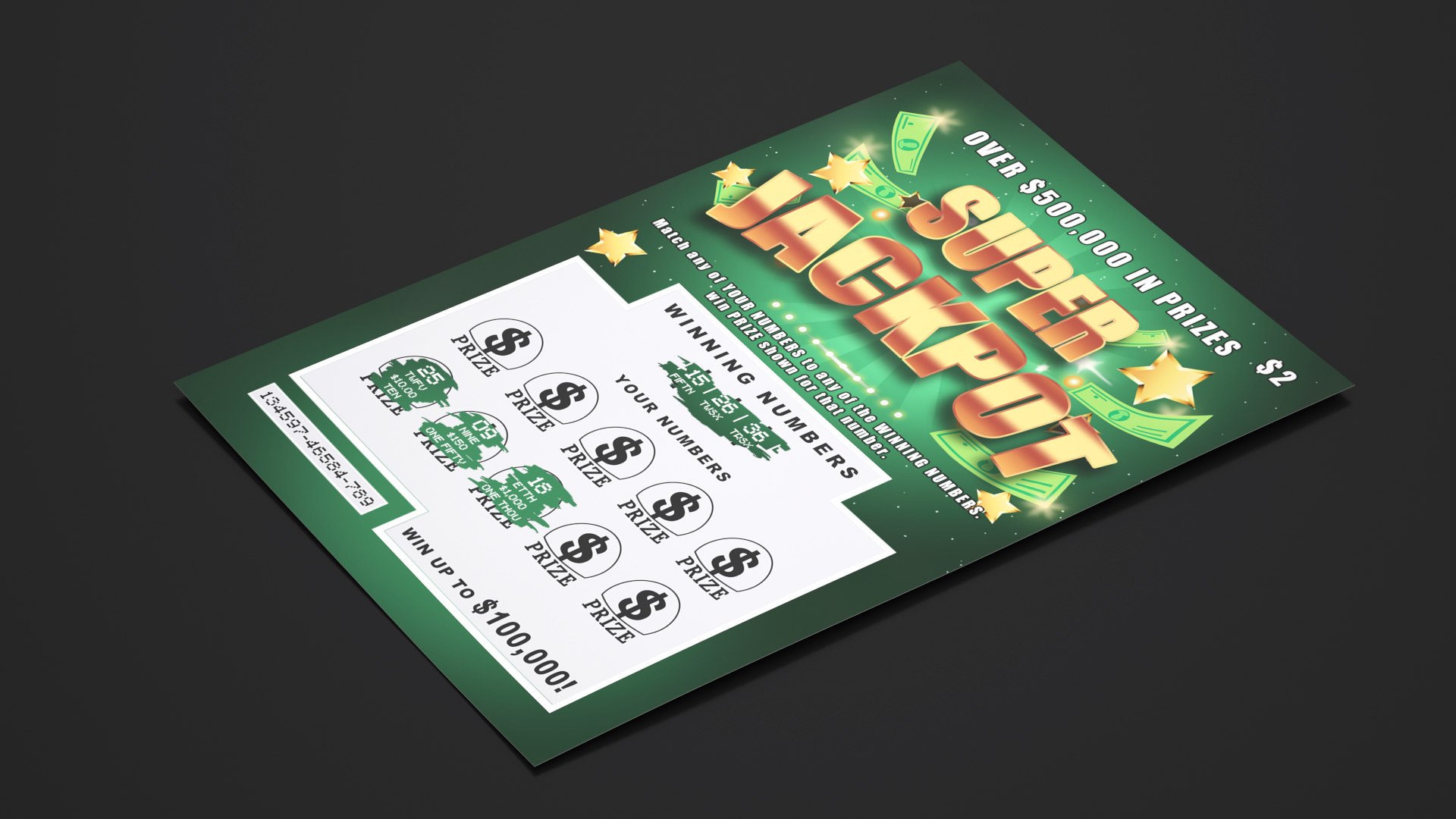 Super Jackpot Scratch Lottery Ticket With Erased Layer 3D Model ...