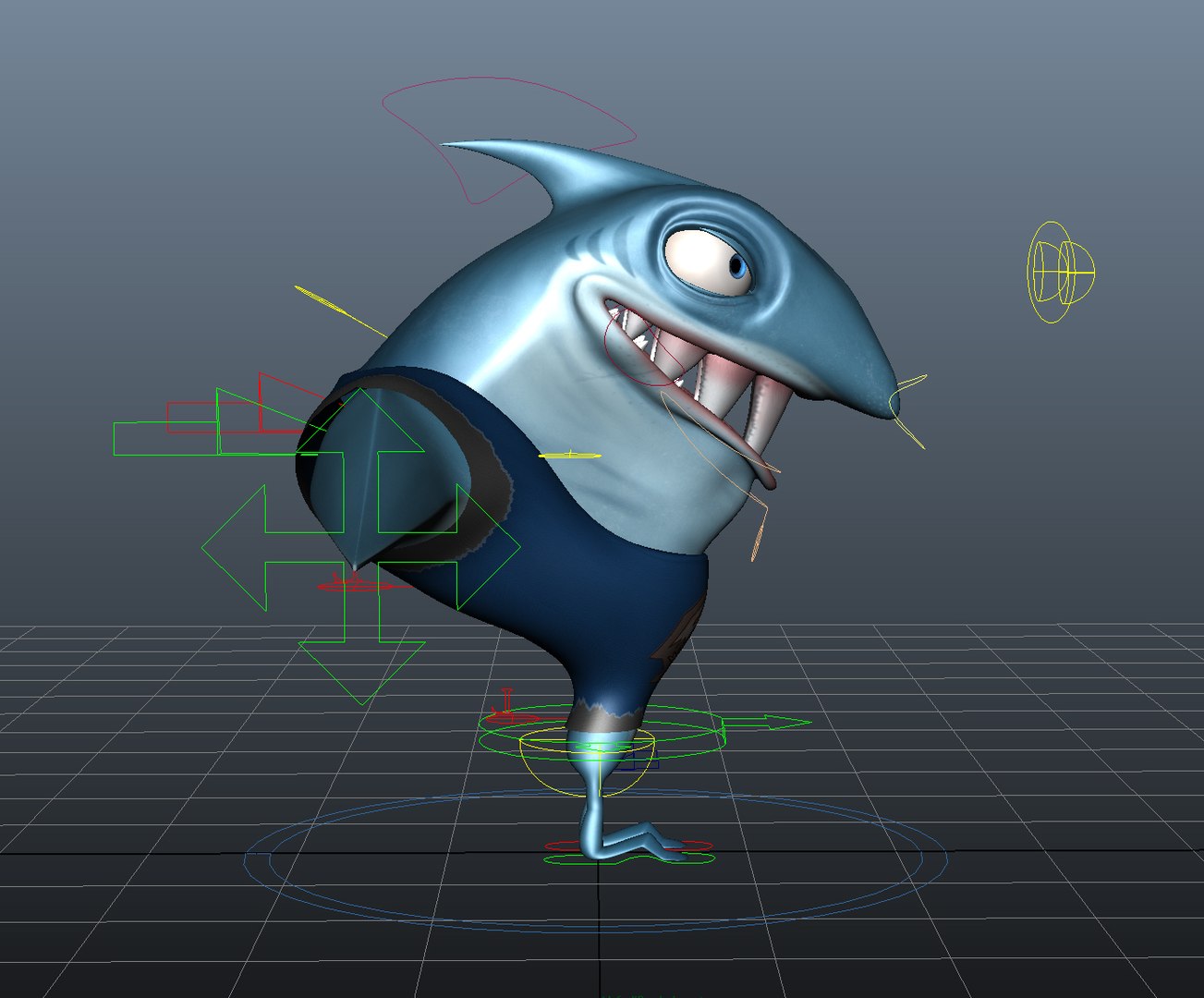 3d cartoon shark character rigged model
