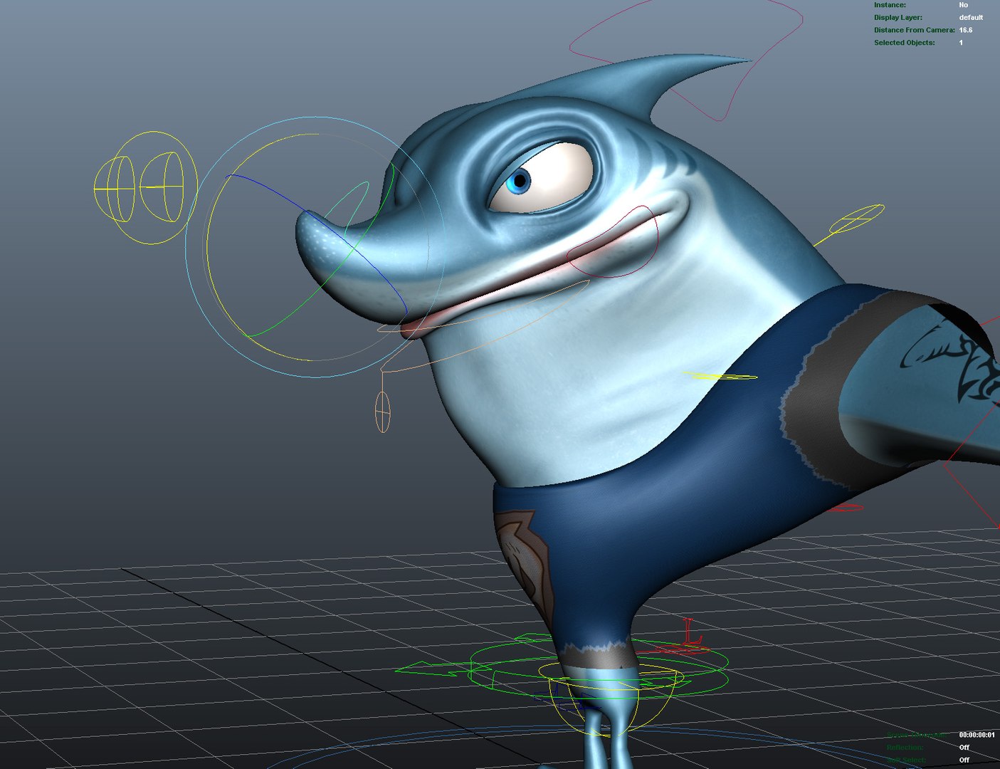 3d cartoon shark character rigged model