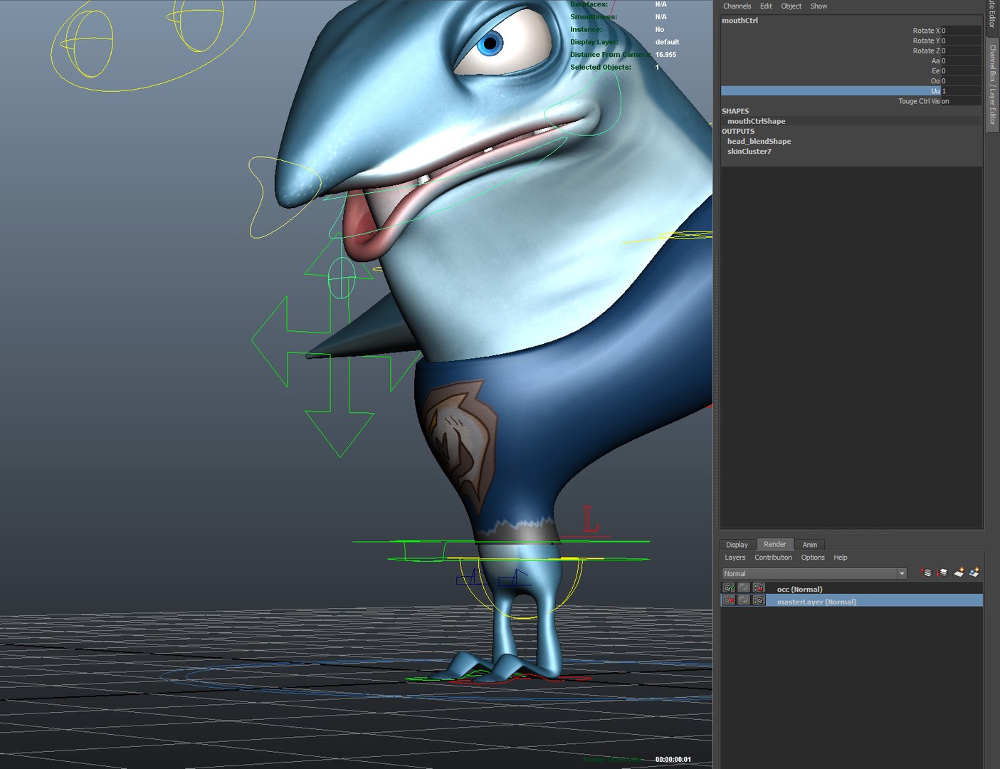 3d cartoon shark character rigged model