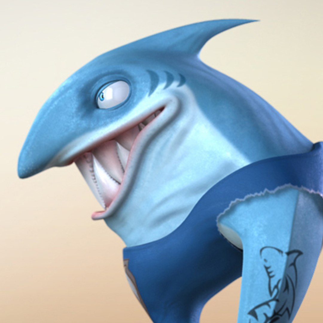 3d cartoon shark character rigged model