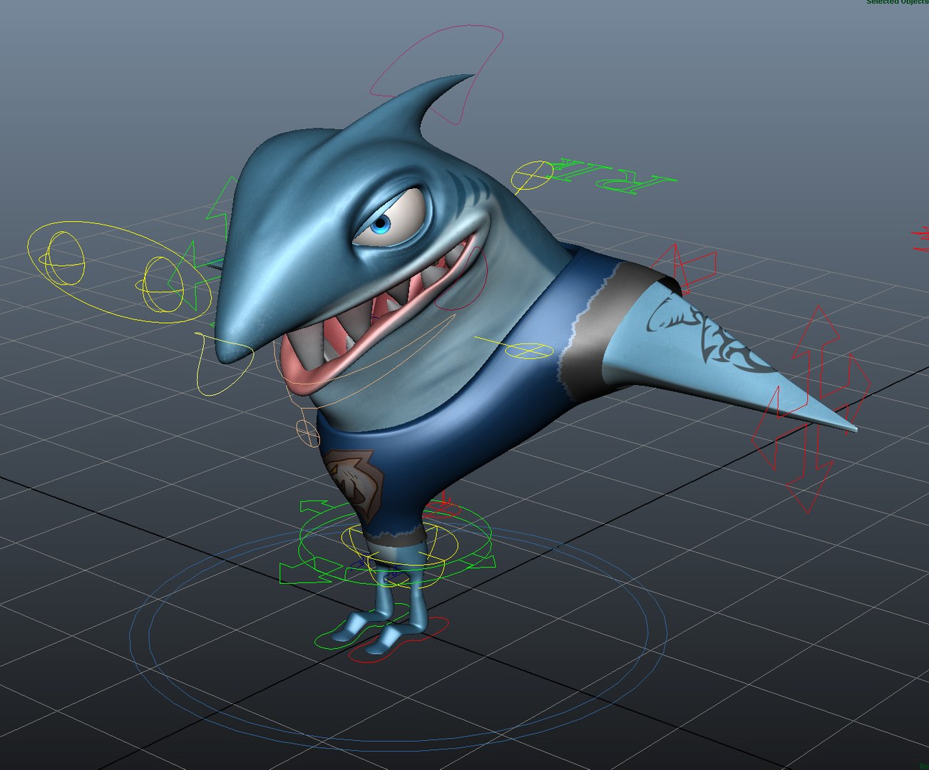 3d cartoon shark character rigged model