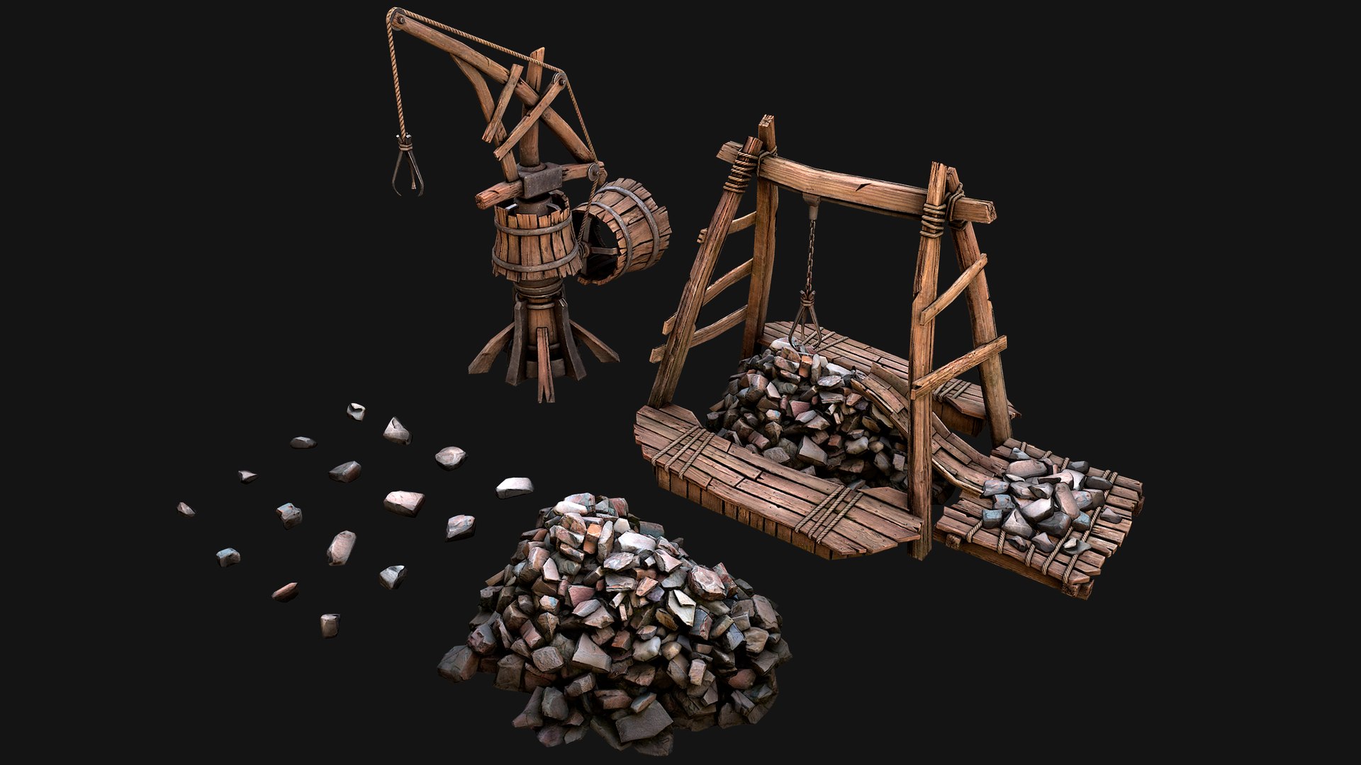 Medieval Quarry Mine With Crane Pack 3D - TurboSquid 2251837