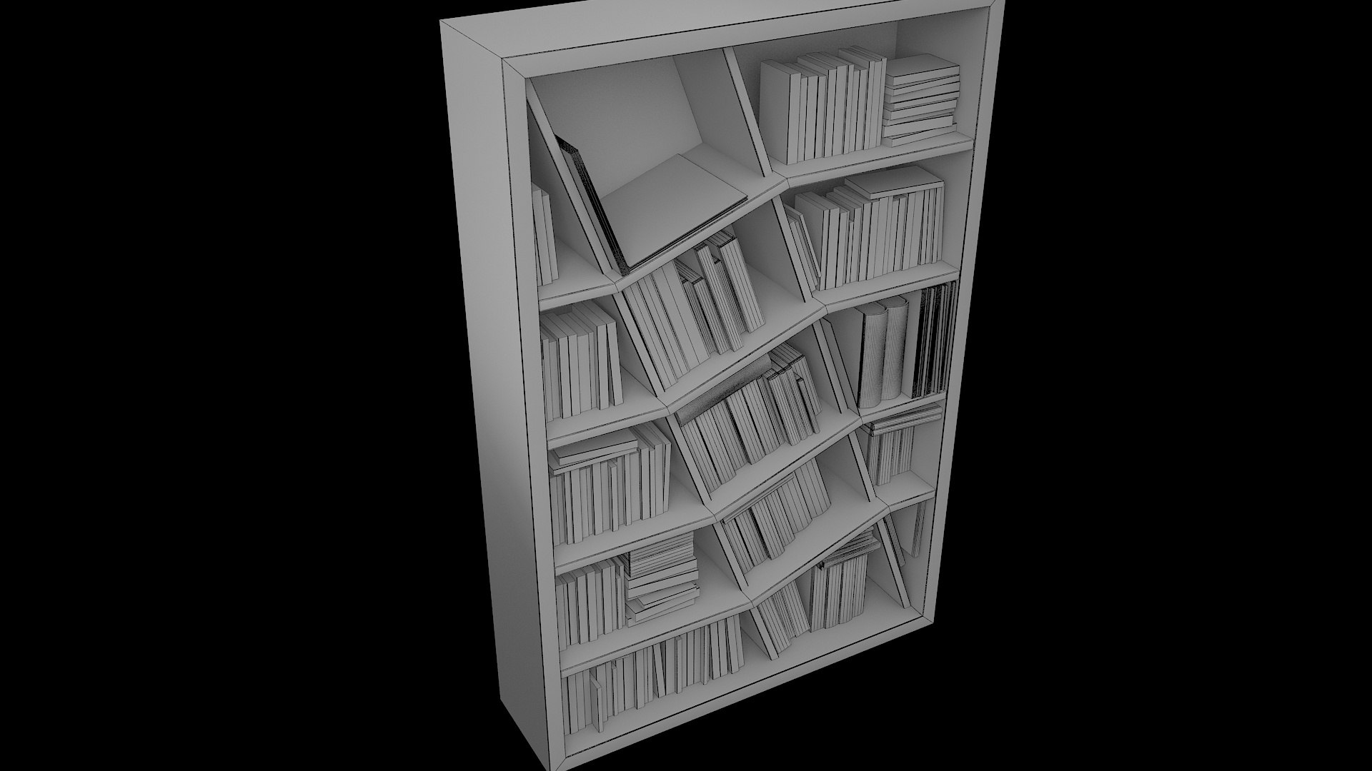 3D Bookshelf In Center Slanted With Books 1 Model - TurboSquid 1867524