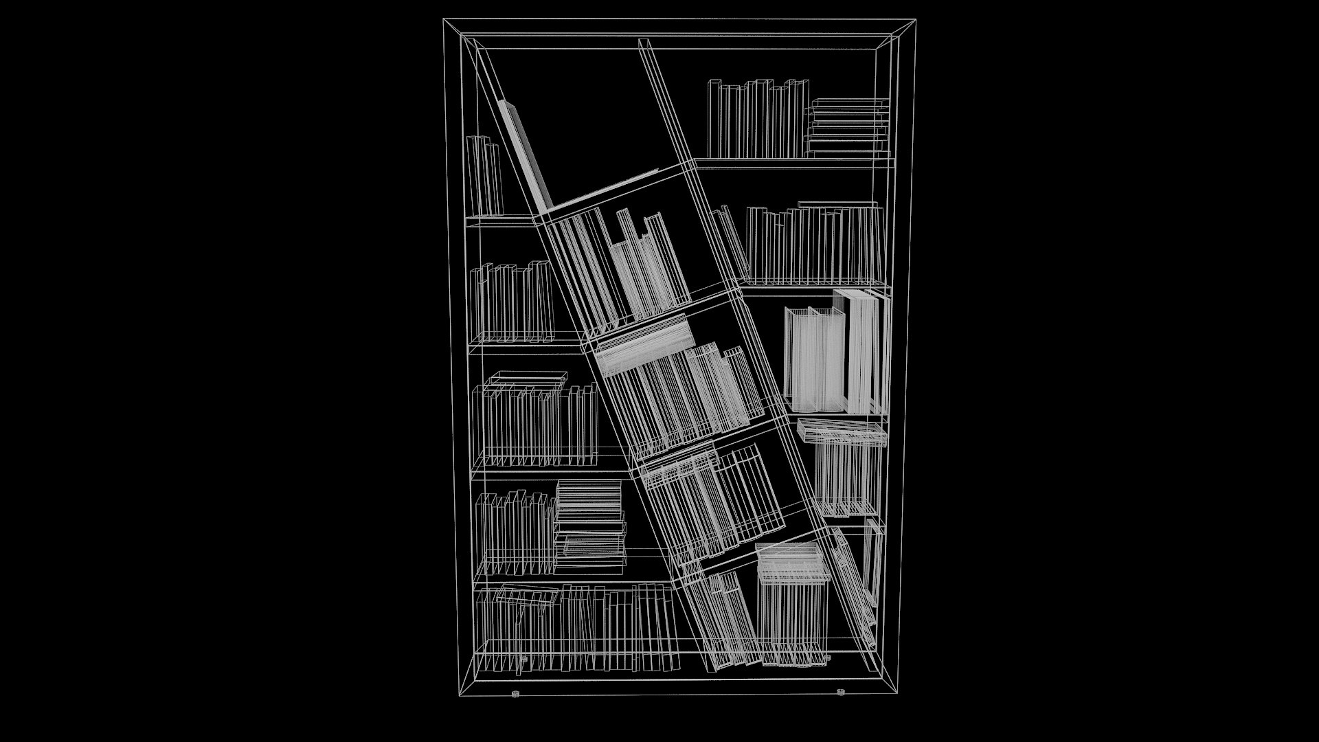 3D Bookshelf In Center Slanted With Books 1 Model - TurboSquid 1867524