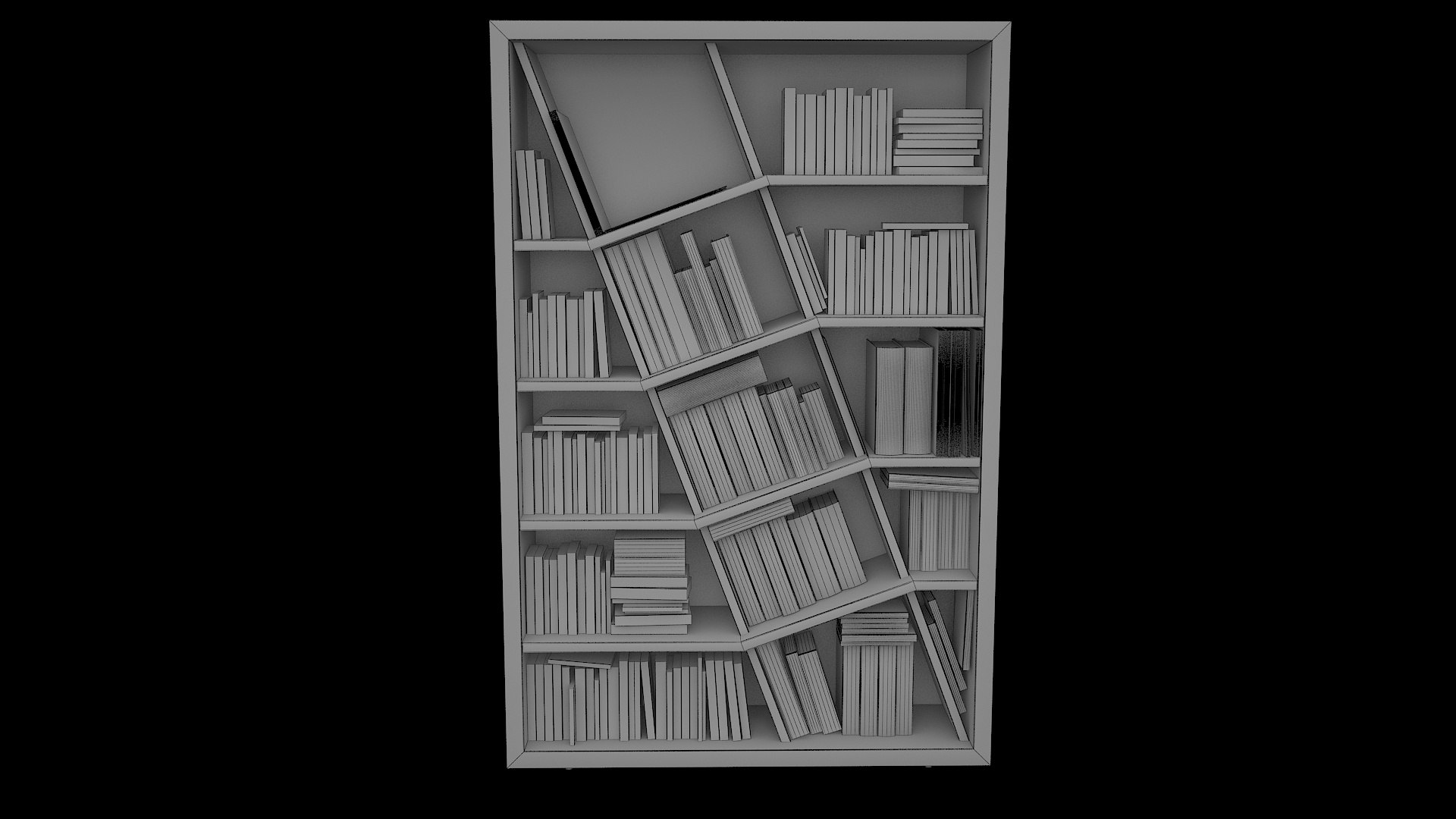3D Bookshelf In Center Slanted With Books 1 Model - TurboSquid 1867524