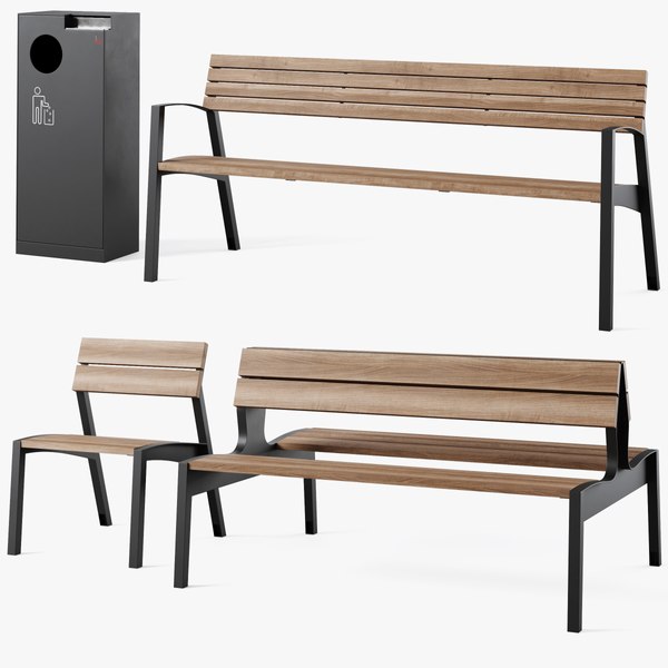 modelo 3d Vera Park Benches with litter bin Crystal by mmcite ...