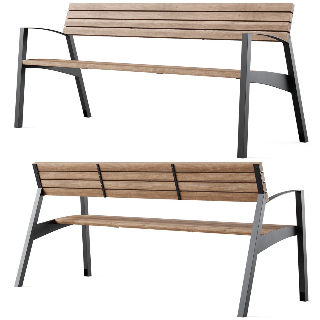 3D Vera Park Benches With Litter Bin Crystal By Mmcite Model ...