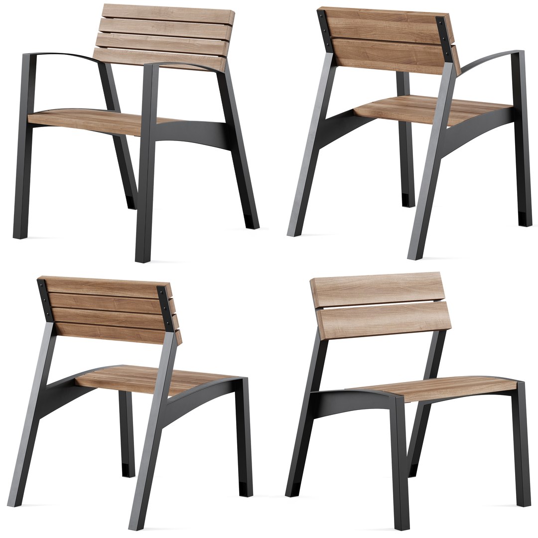 3D Vera Park Benches With Litter Bin Crystal By Mmcite Model ...