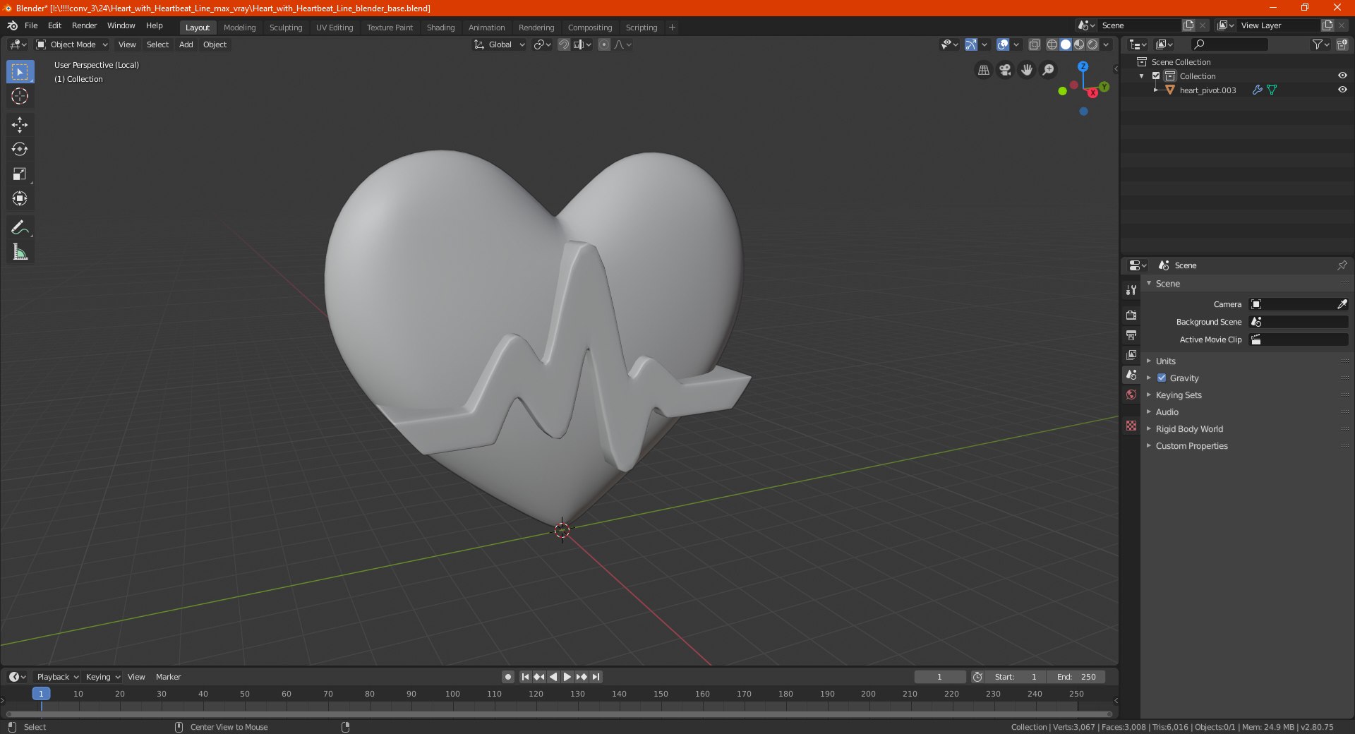 Heart with Heartbeat Line 3D model - TurboSquid 1799370
