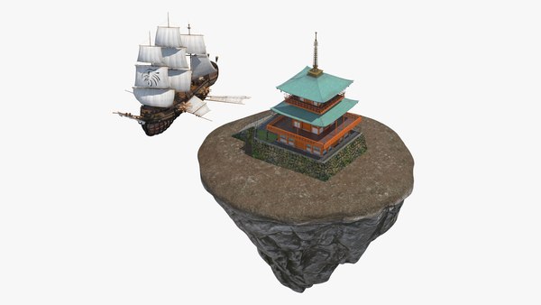 带有浮岛和宝塔的飞行船3D模型 - TurboSquid 2326347