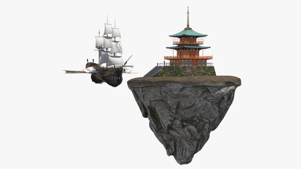 modelo 3d Barco volador con isla flotante y pagoda - TurboSquid 2326347
