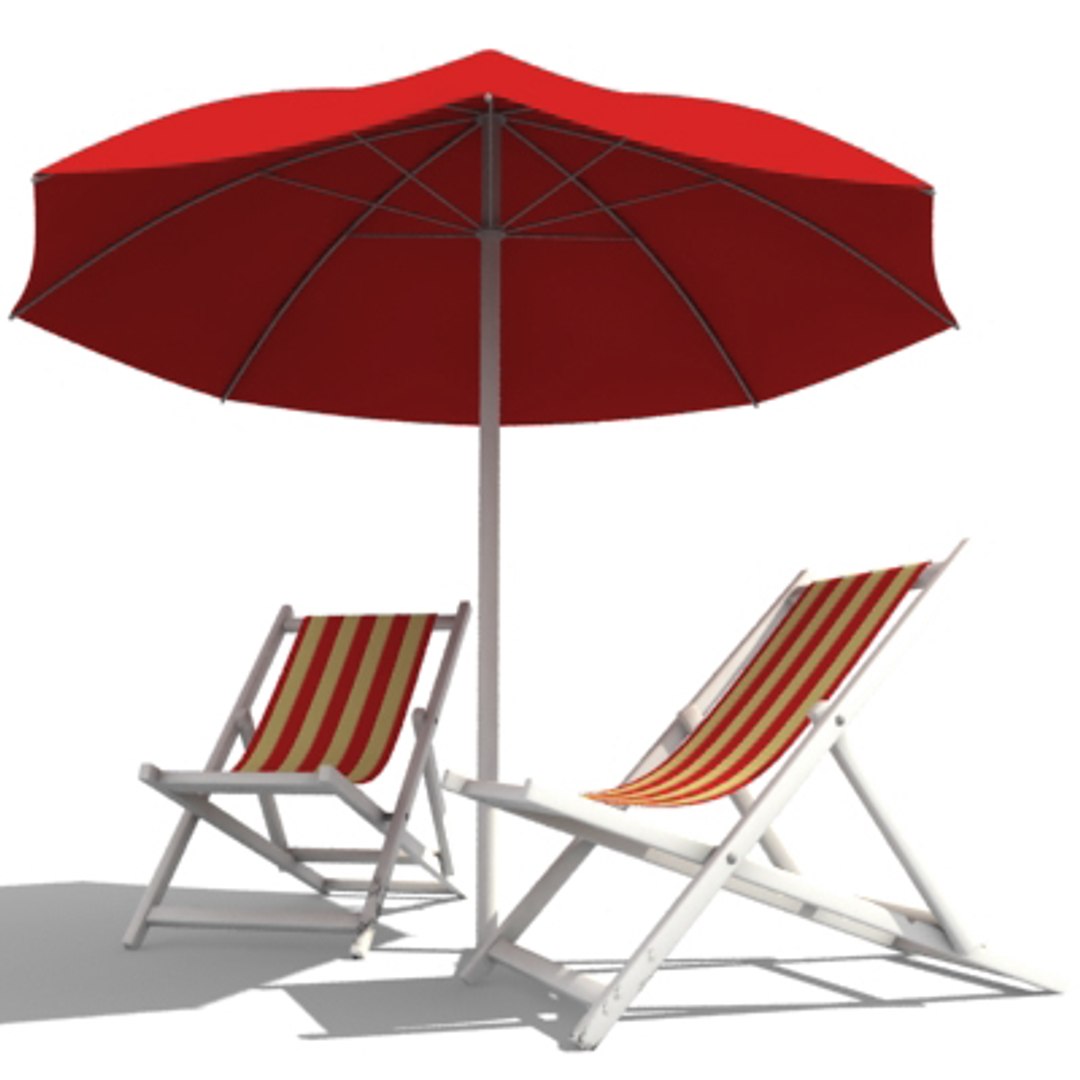 Deckchair Sun Umbrella 3d Model