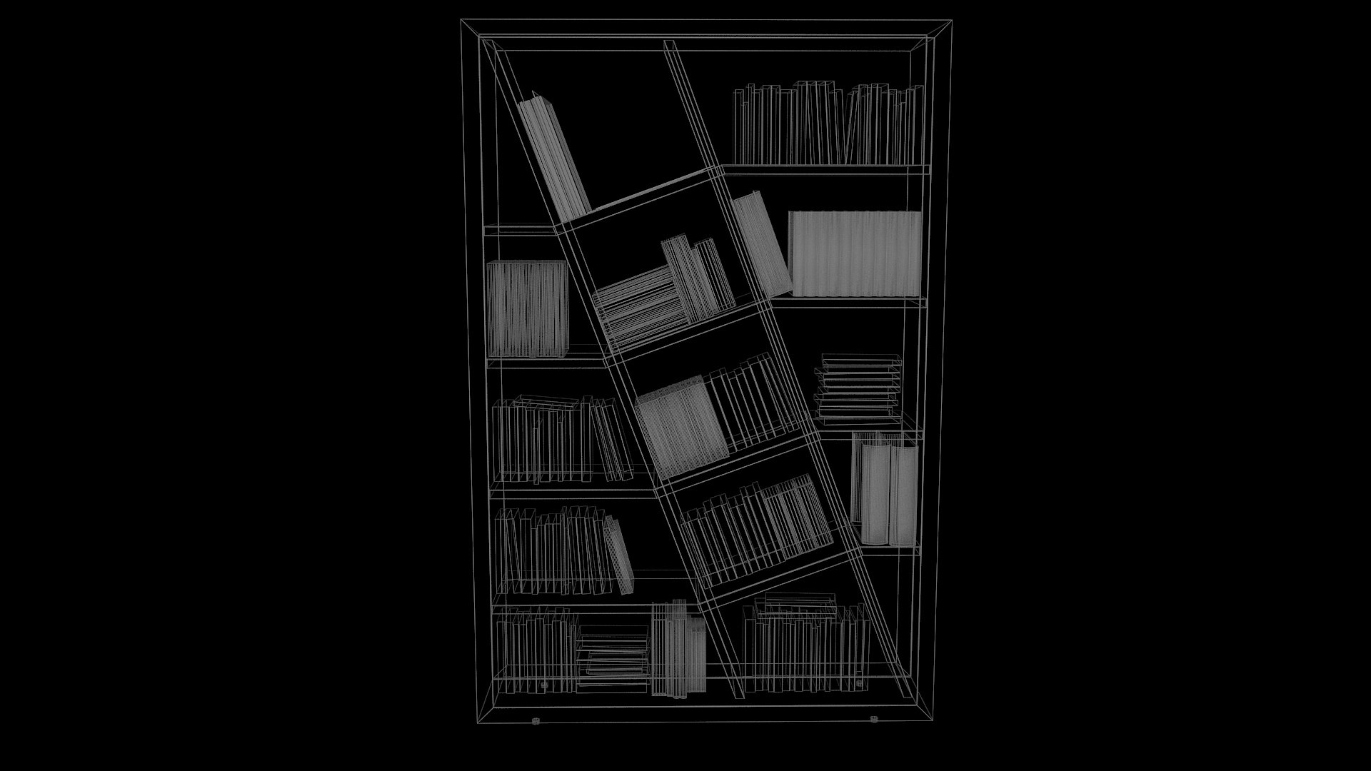 3D Bookshelf In Center Slanted With Books 2 Model - TurboSquid 1867545