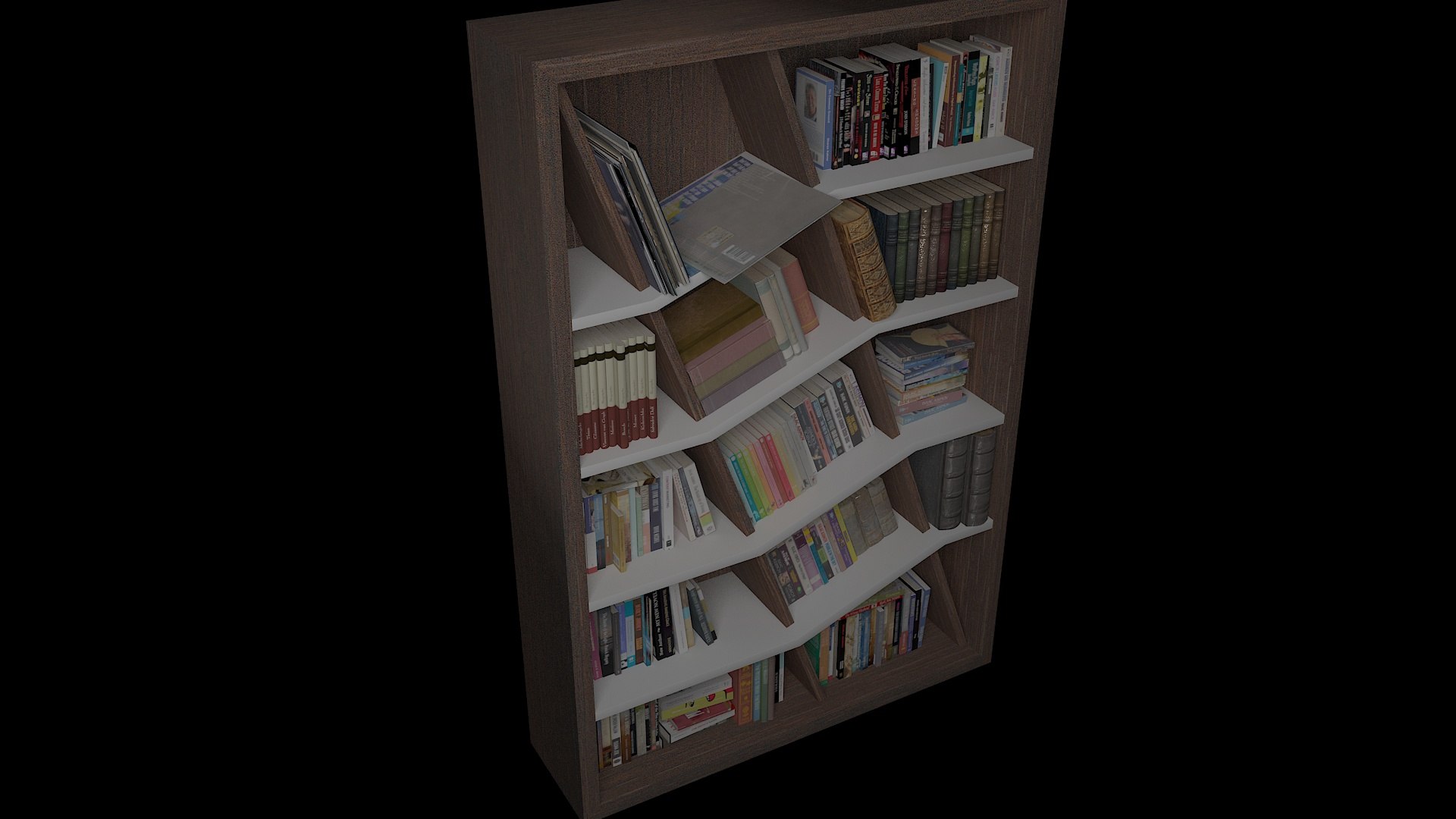 3D Bookshelf In Center Slanted With Books 2 Model - TurboSquid 1867545