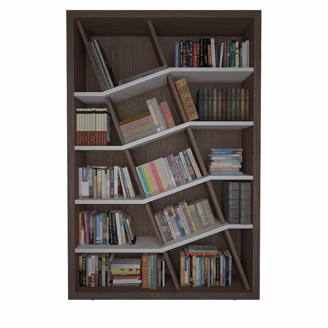 3D Bookshelf In Center Slanted With Books 2 Model - TurboSquid 1867545