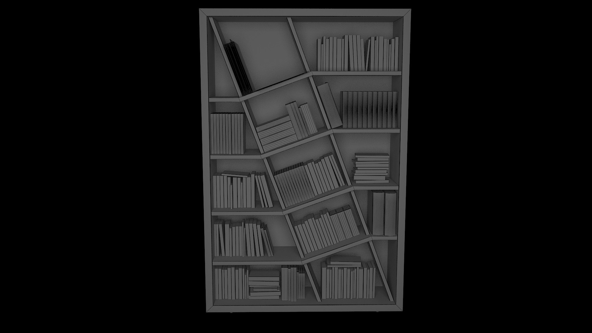 3D Bookshelf In Center Slanted With Books 2 Model - TurboSquid 1867545